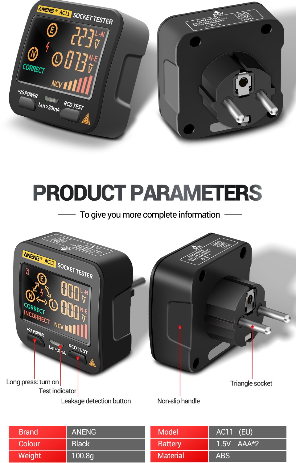 ANENG AC11 Digital Smart Socket Tester Voltage Test Socket Detector US ...