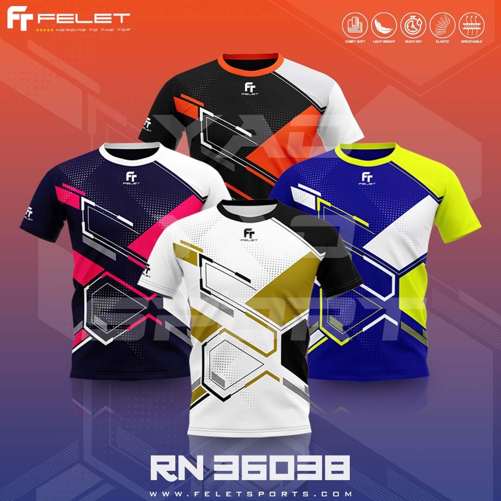 FELET Rn-3603 Badminton Shirt Jersey Microfiber Baju Badminton T-Shirt Short Sleeve Sukan Baju ...