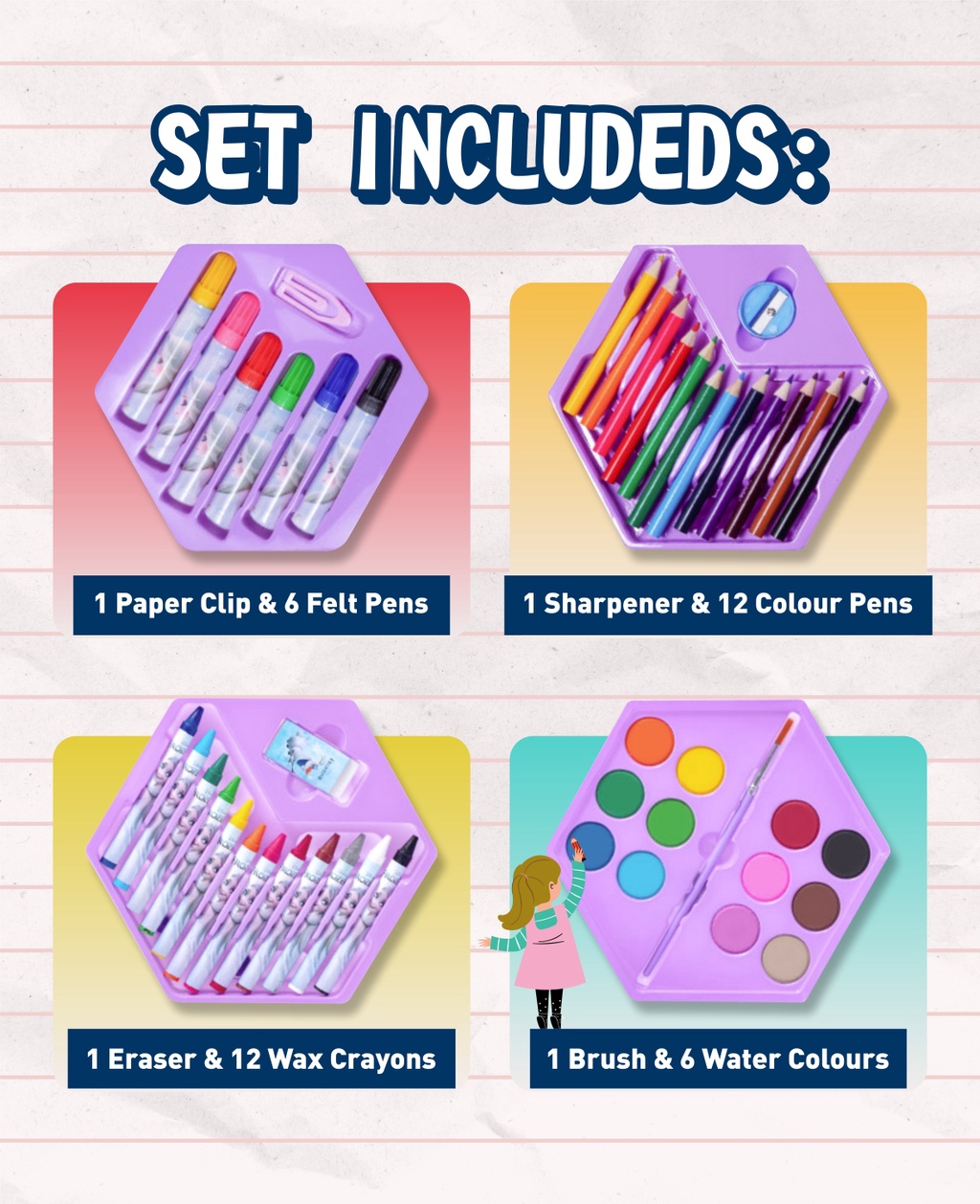 46in1 Drawing Colouring Kids Stationary Gift Set Colour Pencil Set ...