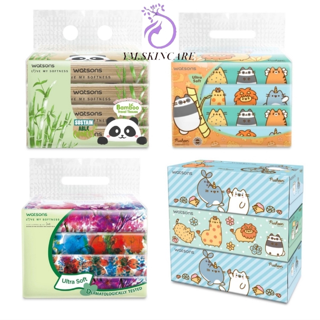 Watsons Travel Tissues / Bamboo 3ply x 50s x 4 Pack/ Sakura/ Lavender | Shopee Malaysia