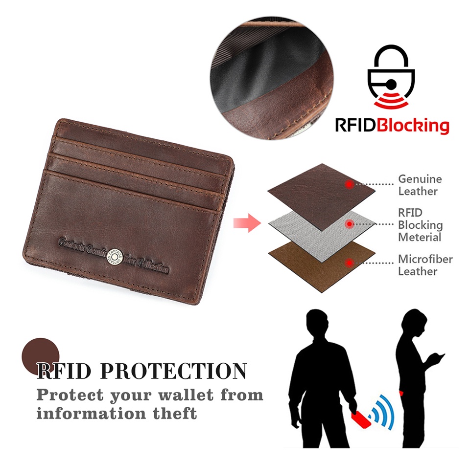 CONTACT'S Genuine Leather Men Magic Wallet Card Holder Small Wallets ...