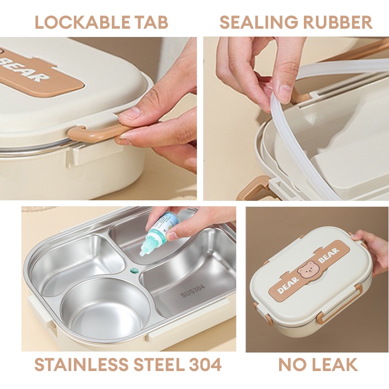 DEAR BEAR 2/5 Compartments Stainless Steel 304 Food Container Lunch Box ...