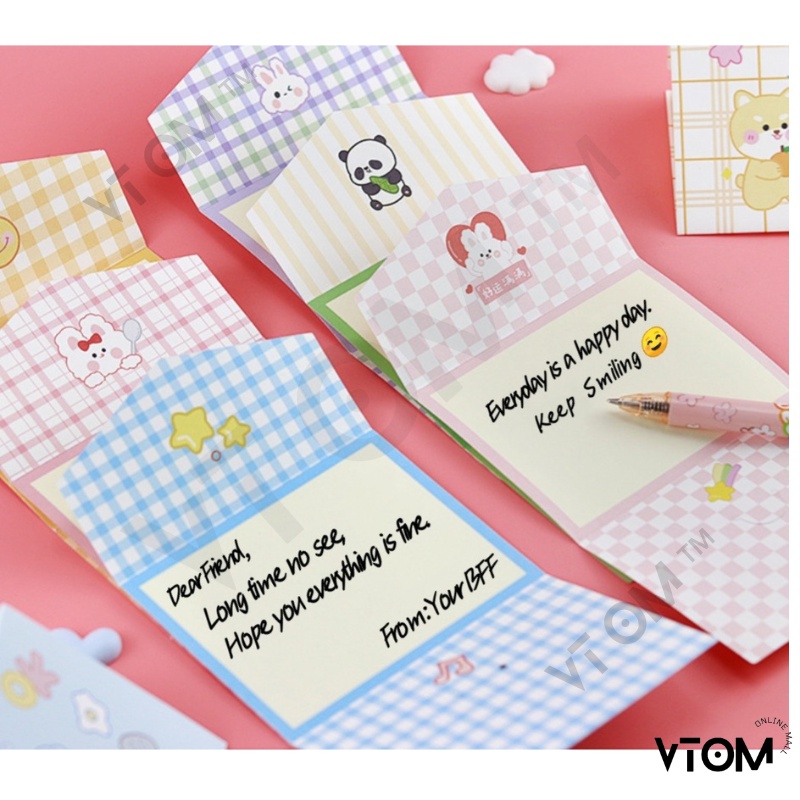 VTOM Cute Cartoon Animal Greeting Card Mini Wish Card Birthday Kad ...