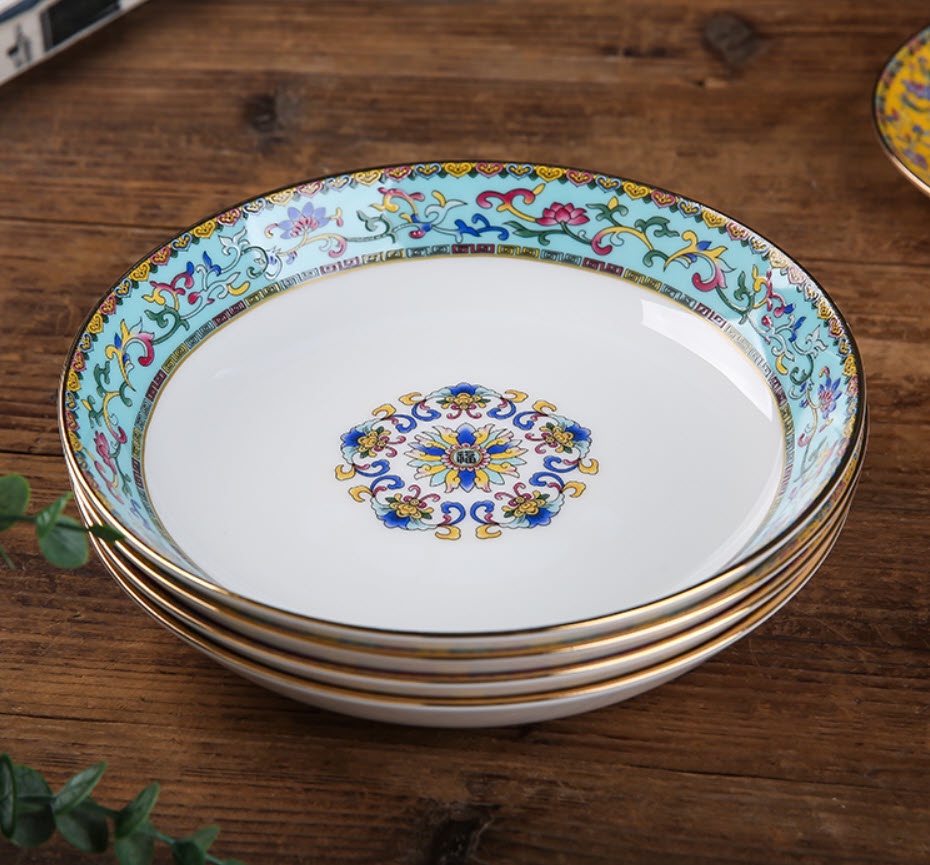 Chinese 8" Deep Dish Plate Porcelain Plate Set Pinggan Porcelain Dinner ...
