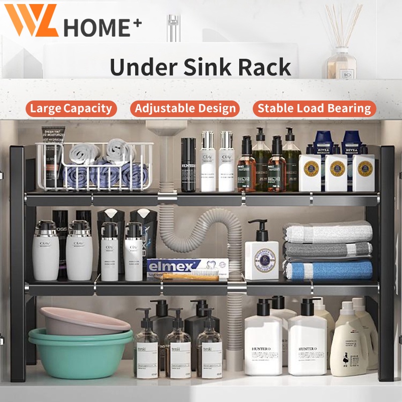 Under Sink Rack Extendable Stainless Steel Bathroom Organizer Shelf ...