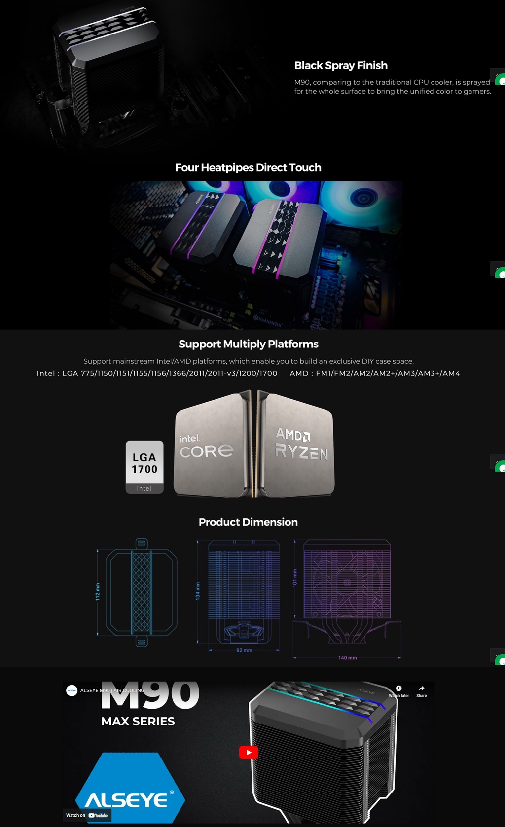 ALSEYE M90 CPU ARGB AIR COOLER | Shopee Malaysia