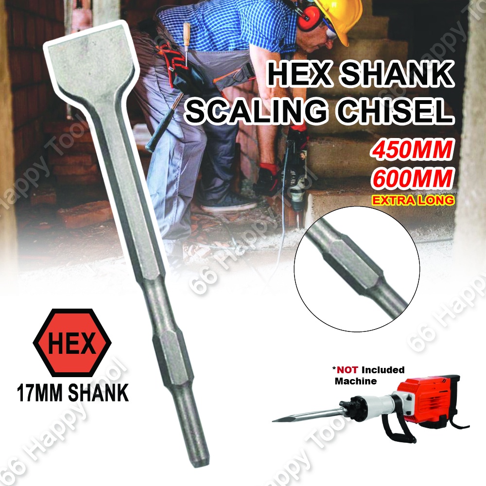 HEX Shank Concrete Chisel Extra Long 450/600mm Wide Scaling 2Inch ...