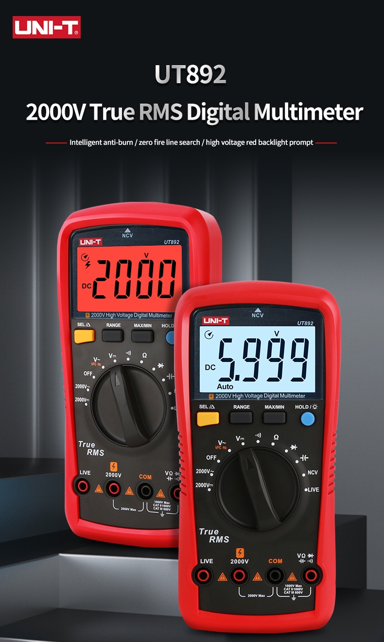 UNI-T UT892 2000V High Voltage Digital Multimeter For Mine AC DC ...