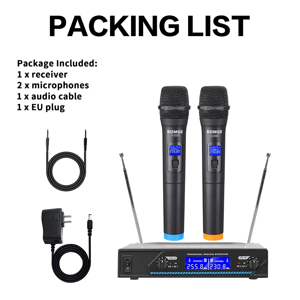BOMGE VHF Frequencies 2 Handheld Dynamic Capsule 2 channels Wireless Microphone | Shopee Malaysia