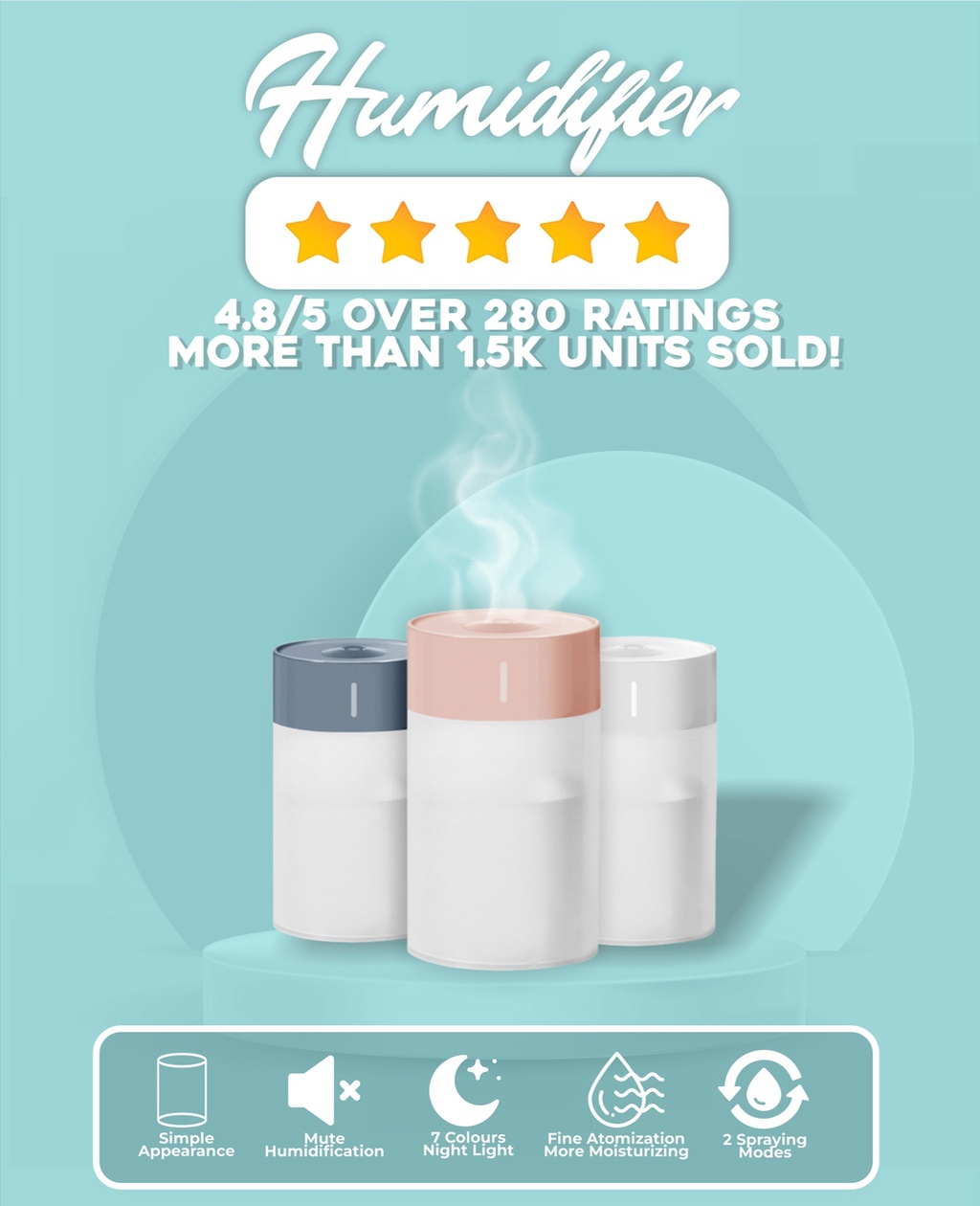 Air Diffuser Humidifier (7 Color LED) for Home Diffuser Air Purifier ...