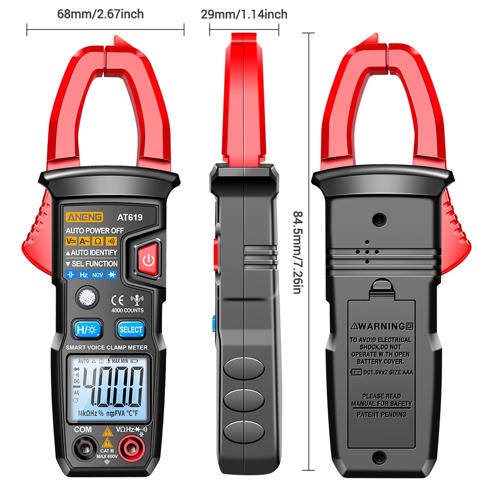 ANENG AT619 Clamp Meter AC Current Voice Broadcast Multimeter Ammeter ...