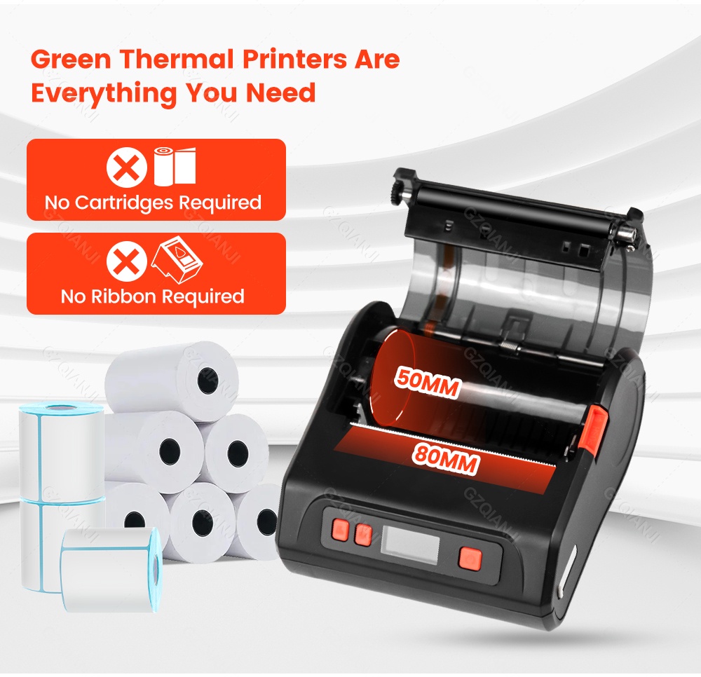 80mm Label Printer Receipt Printer 2 in 1 Portable Bluetooth Wireless ...