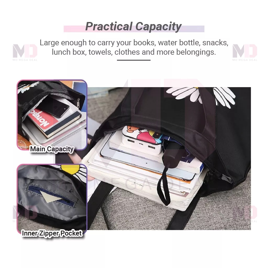 《Mega Deal》Student Tote Bag With Zip Canvas Beg Tuisyen Galas Tepi ...