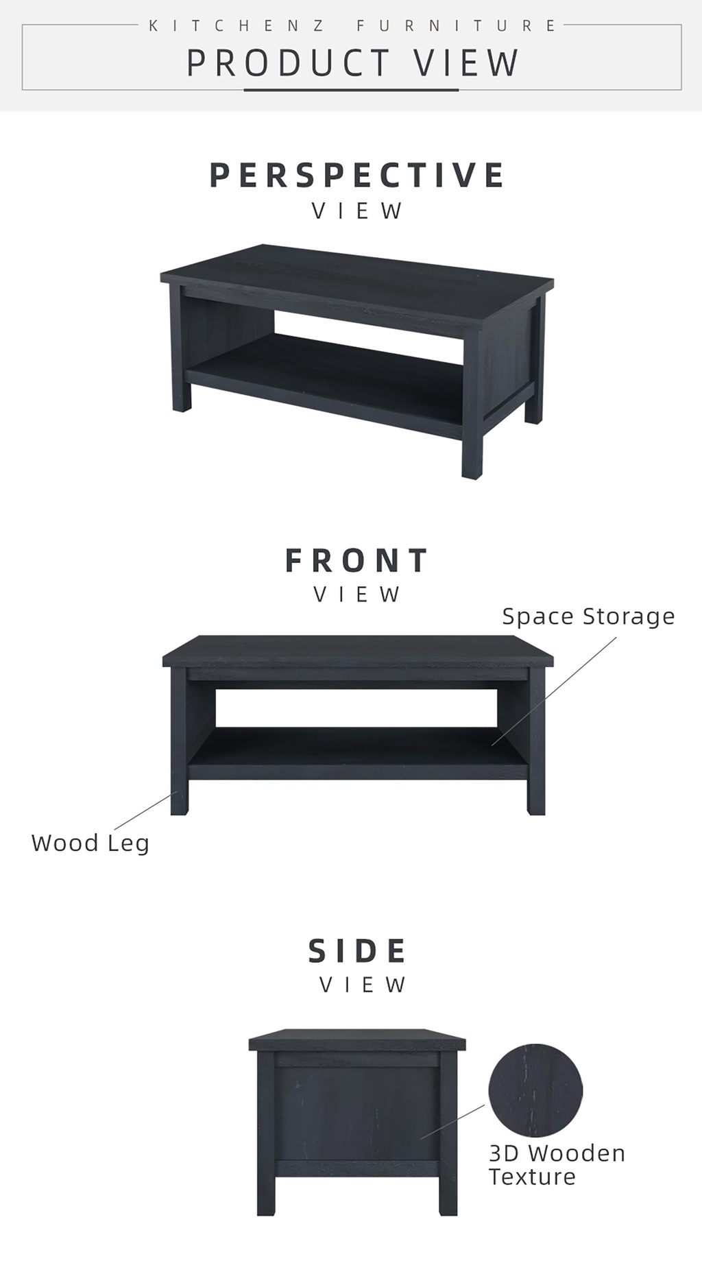 KitchenZ Akara Series Coffee Table Living Room Open Storage Side Table ...