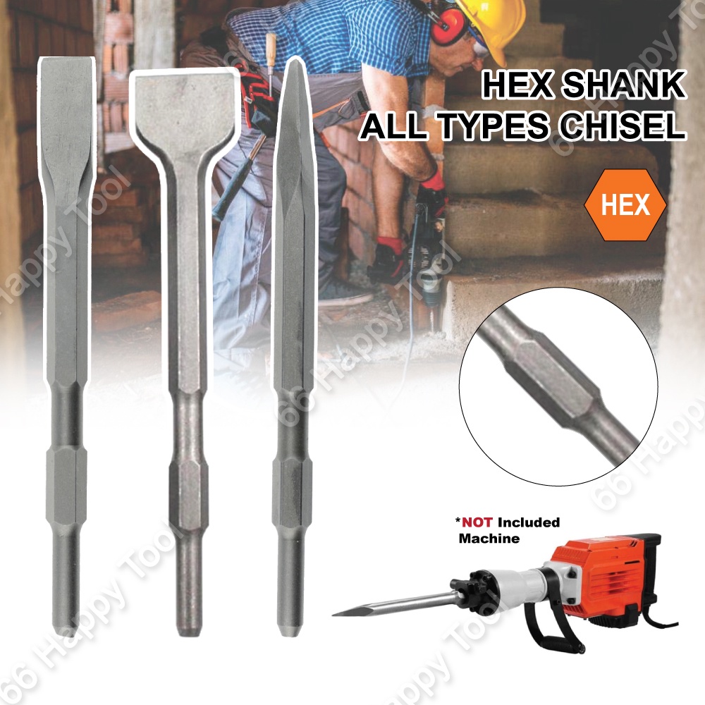 HEX Shank All Types Concrete Chisel Flat / Moil Point / Wide Scaling ...