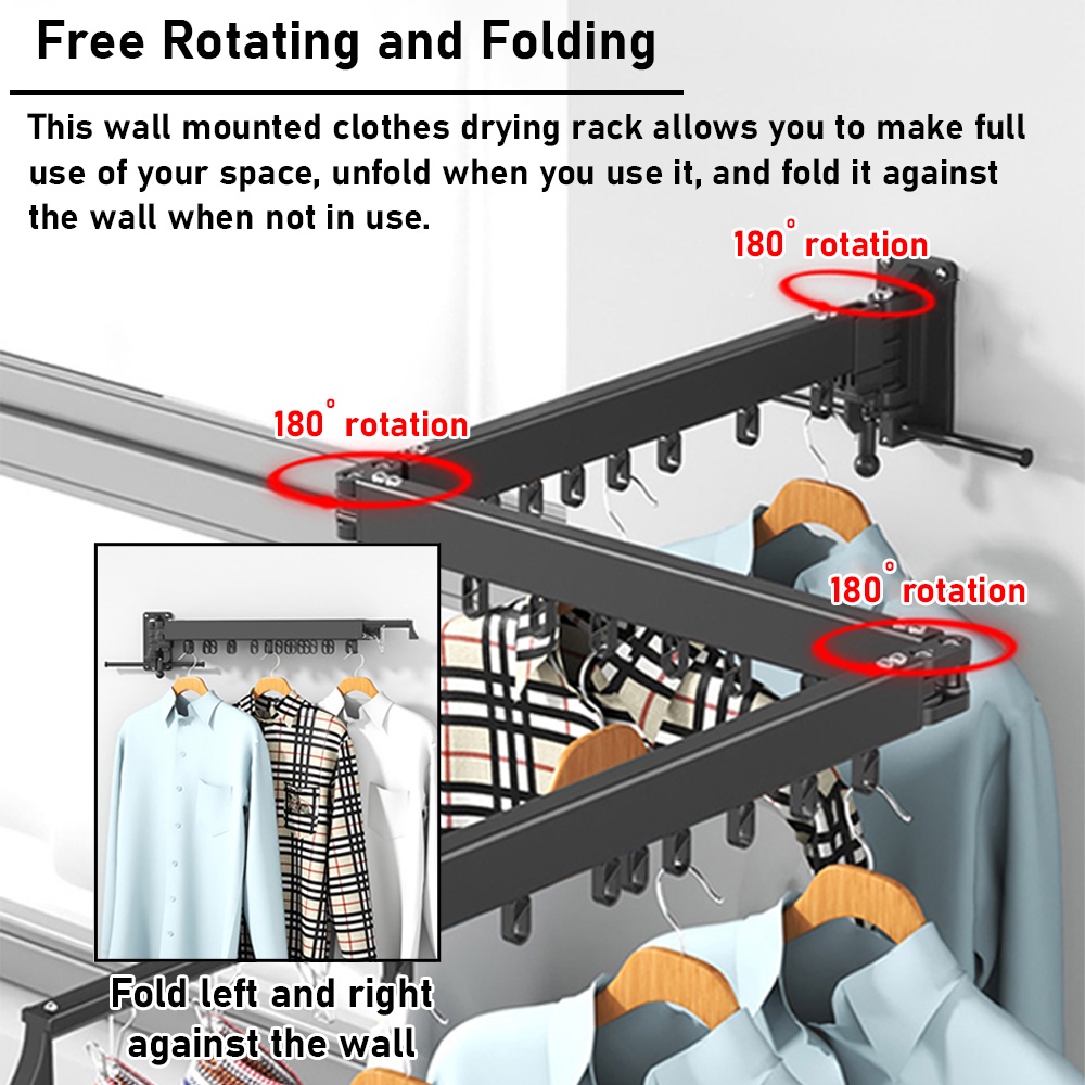 Encora Foldable Wall-Mounted Clothes Drying Rack Rak Lipat Penyidai ...