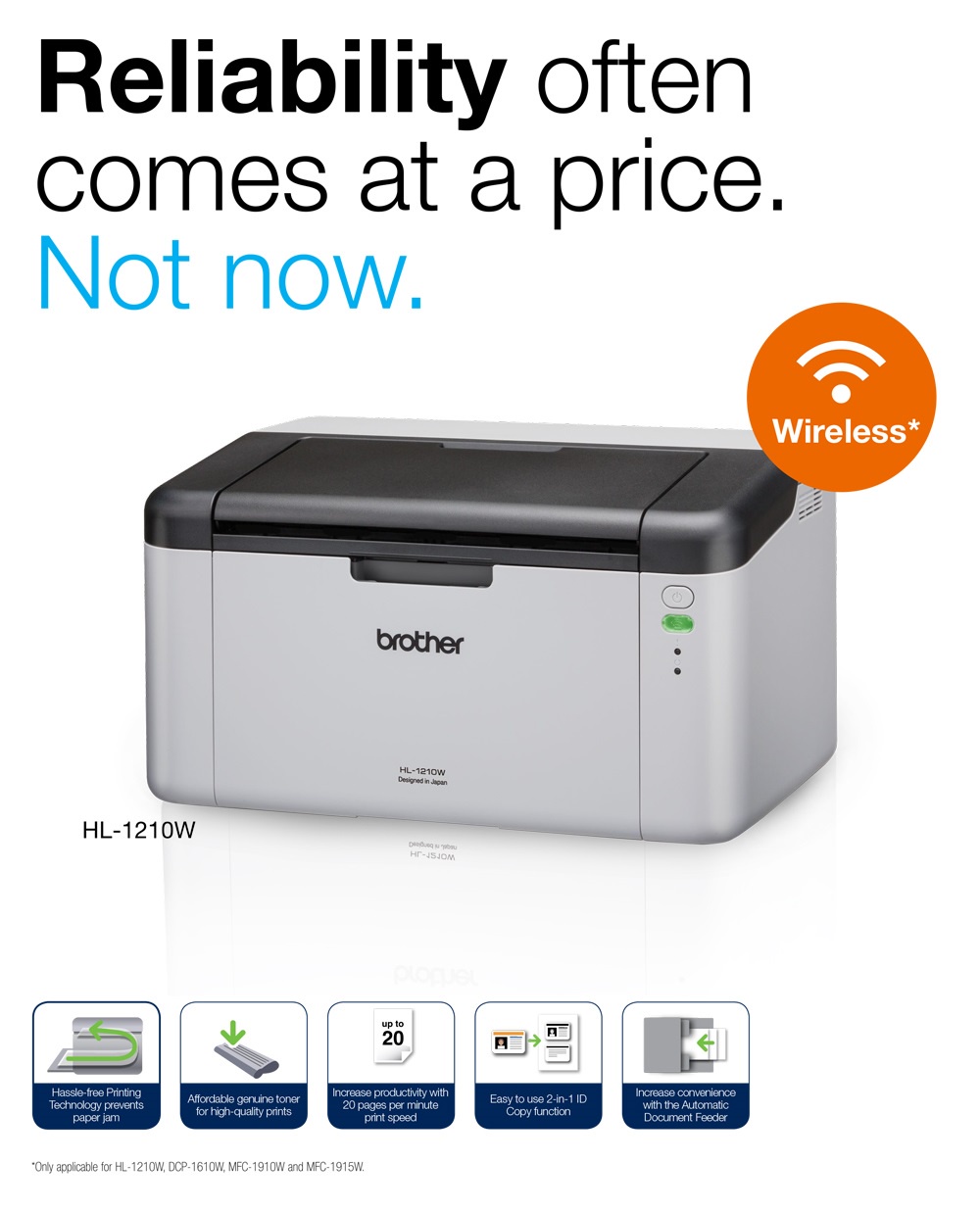Brother DCP-1610W 3-in-1 Wireless Mono Laser Printer LCD Screen Print ...