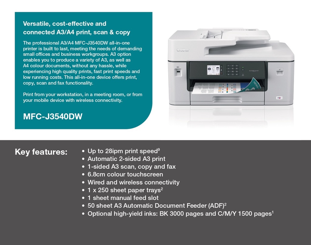 Brother Color Inkjet Printer A3 A4 4in1 Wireless MFC-J3540DW | ADF ...