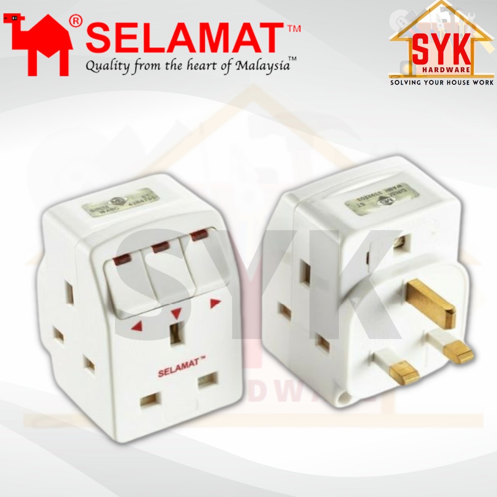 Syk Selamat Sa 32 Sirim 3 Way Multi Adaptor With Led Switch 13a Fuse