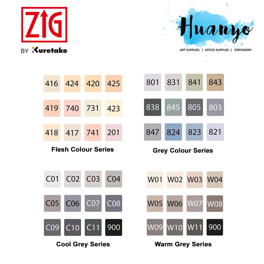 Zig Kurecolor Twin WS Colour Color Marker KC-3000 List 2/3 (Per PCS ...