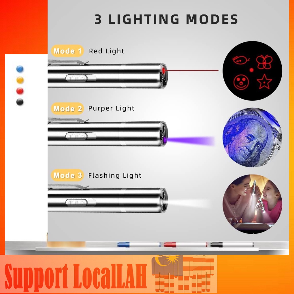 Rechargeable Laser Pointer 7 in 1 Torch Light UV Flash Spot Red Lights ...