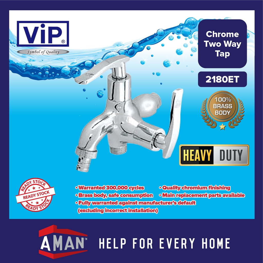 ViP 2-Way Heavy Duty Chrome Plated Brass Body Bibtap Water Tap With ...