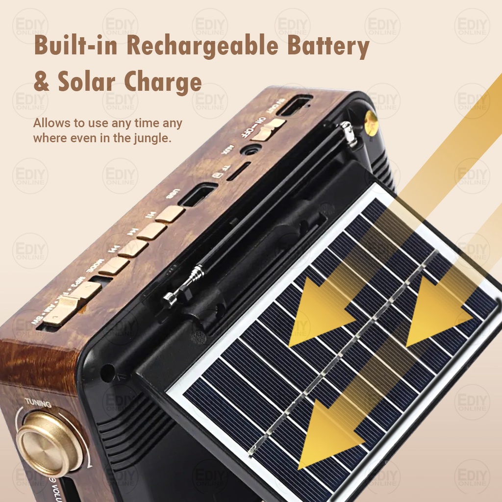 Solar Power Bank + FM Radio + USB Lamp Rechargeable Wireless Retro ...