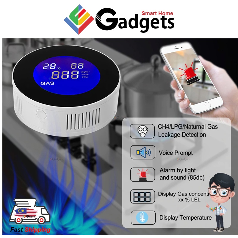 Tuya Gas Leakage Detector LCD Display WiFi Alarm Smart Sensor works ...