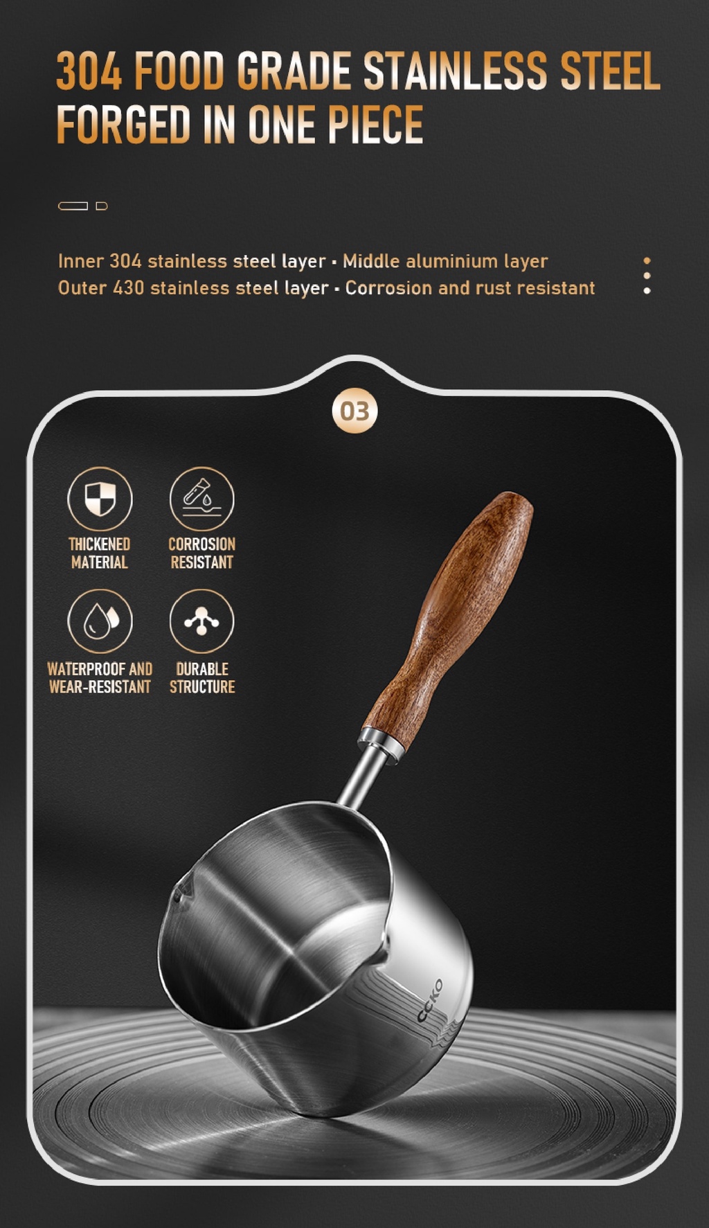 CCKO Mini Saucepan Small sized Pot with Rosewood Handle 304 Food Grade ...