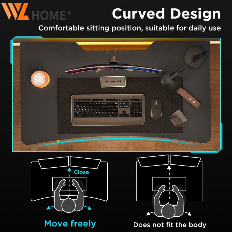 Meja Gaming 160CM Computer Desk Gaming Table with cable management tray ...