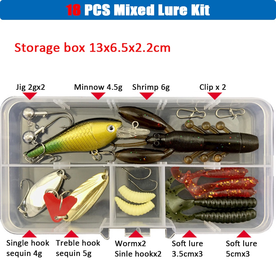 LUC 18pcs Soft Multipurpose Lure Set Plastic Kit Metal Lure Hard ...