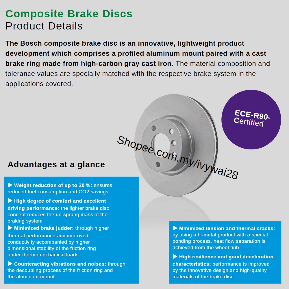 BOSCH Front Rotor Disc WAJA 1.6 MMC CAMPRO PERDANA 2.0 SE PERDANA V6 ...