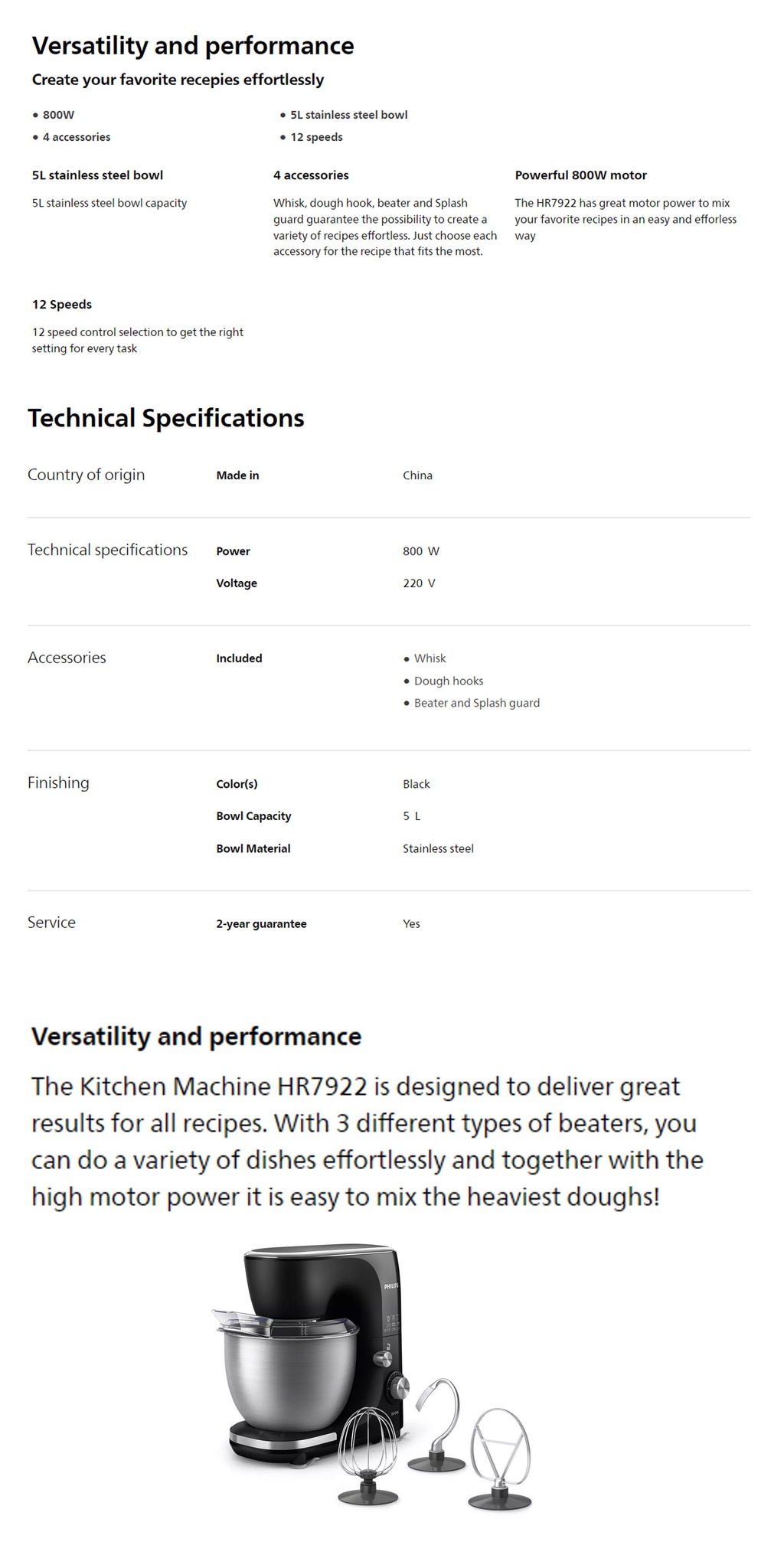 Philips kitchen machine stand mixer 7000 Series HR7922 HR7922/91 ...