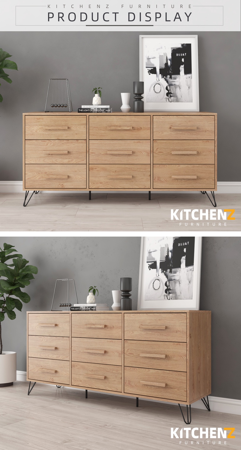 KitchenZ Chester Series 5Ft Display Cabinet with Drawer Storage Cabinet ...