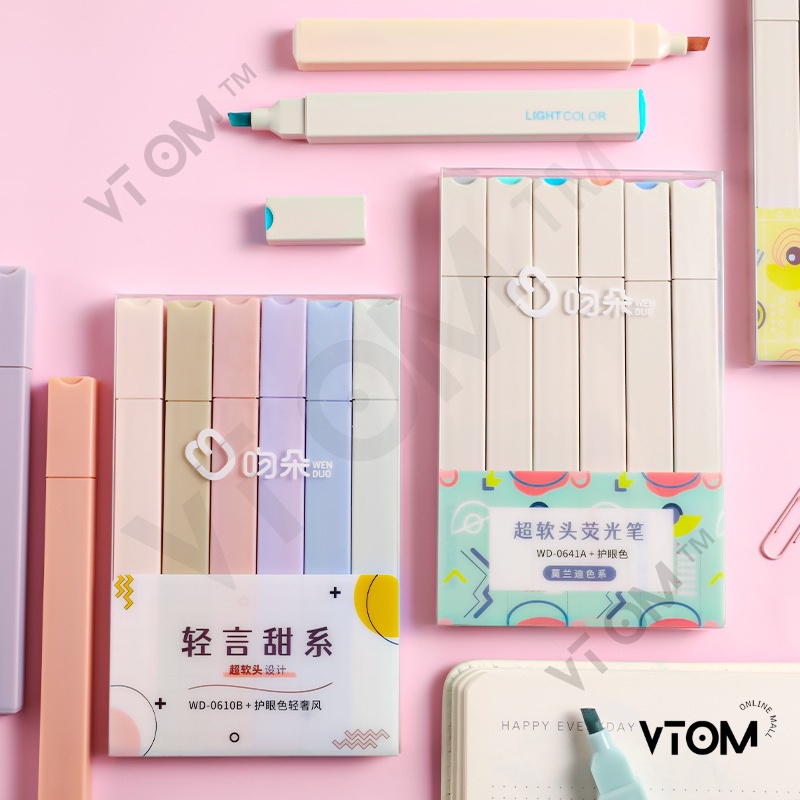 VTOM 6pcs Soft Pastel Color Highlighter Set Colour Marker Highlight Pen ...