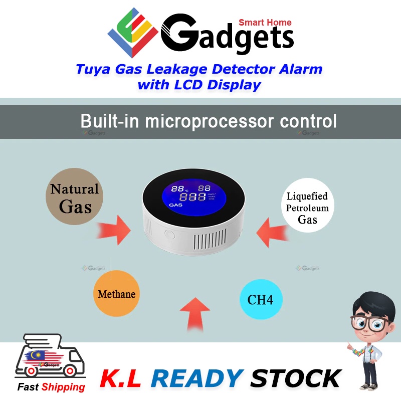 Tuya Gas Leakage Detector LCD Display WiFi Alarm Smart Sensor works ...