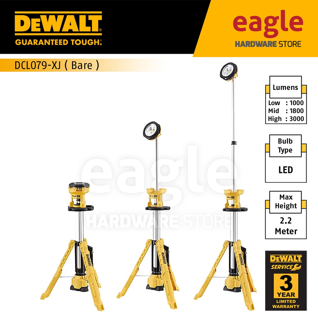 Dewalt DCL079-XJ 18/20V Cordless Tripod LED Light, 3000 Lumen, 3 ...