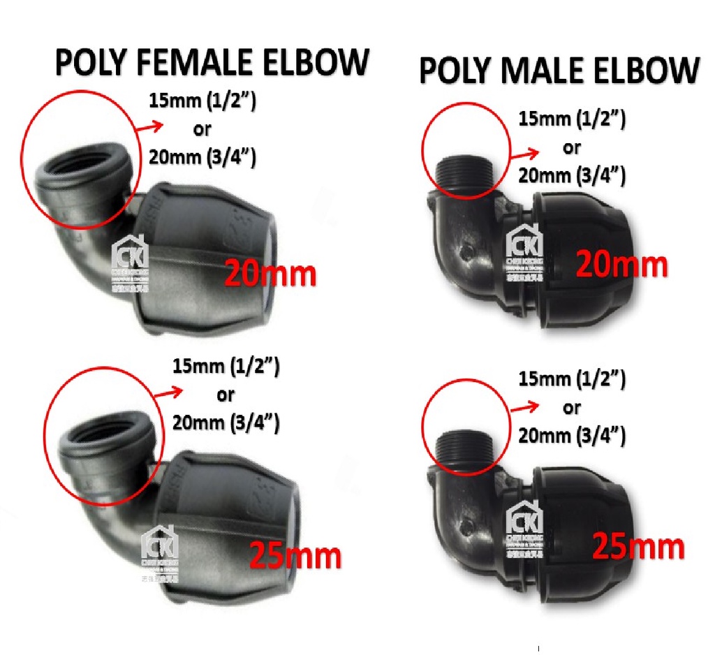 Poly Pipe Fitting Elbow Poly Bend Male Thread Female Poly Elbow 15mm ...