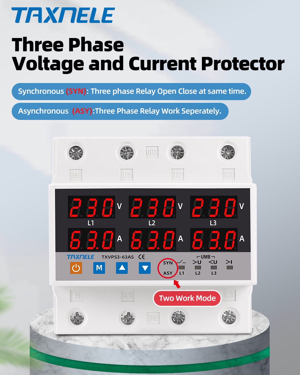 3 Phase 63A SYN ASYNC Synchronous Asynchronous Voltmeter Adjustable ...