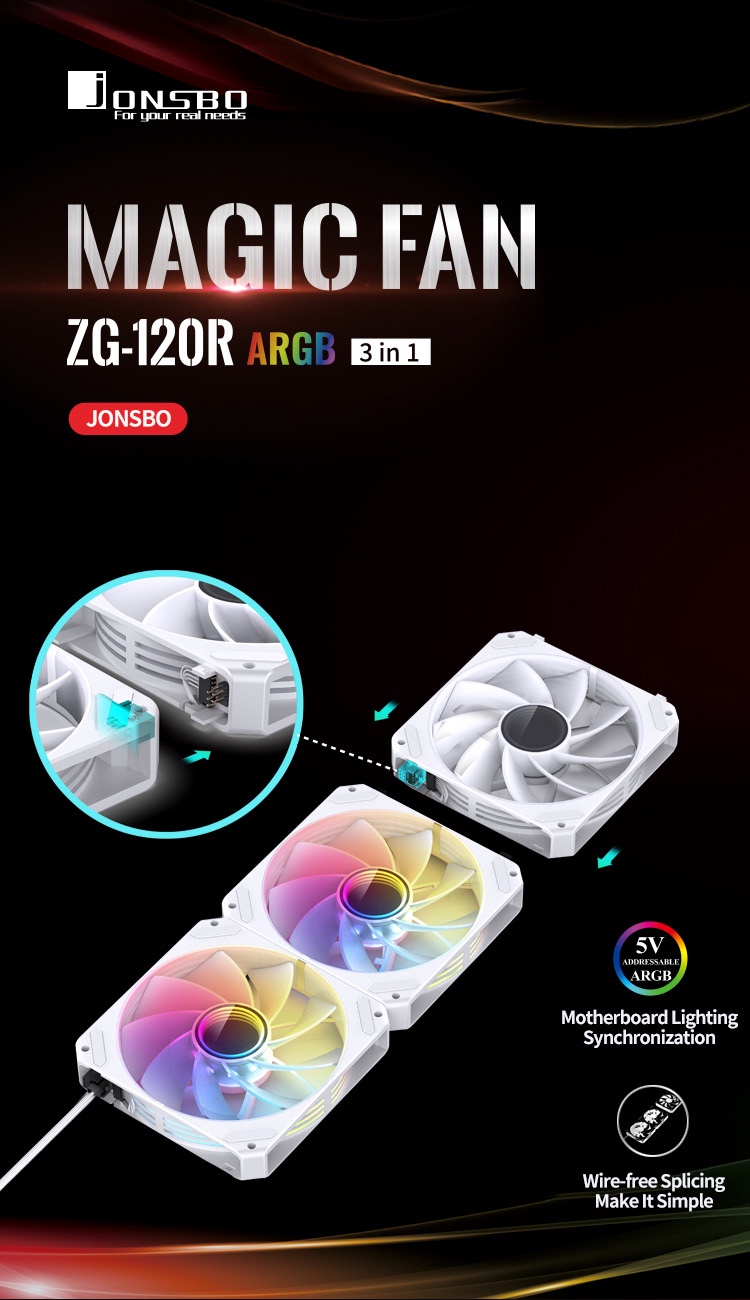 Jonsbo ZG-120 ARGB Building Block Fan Black White Splicable Tandem ...