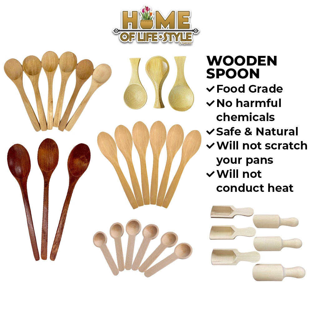 HOLS Small Wooden Spoon Round Spoon Sudu Kayu Rempah Condiment Scoop ...
