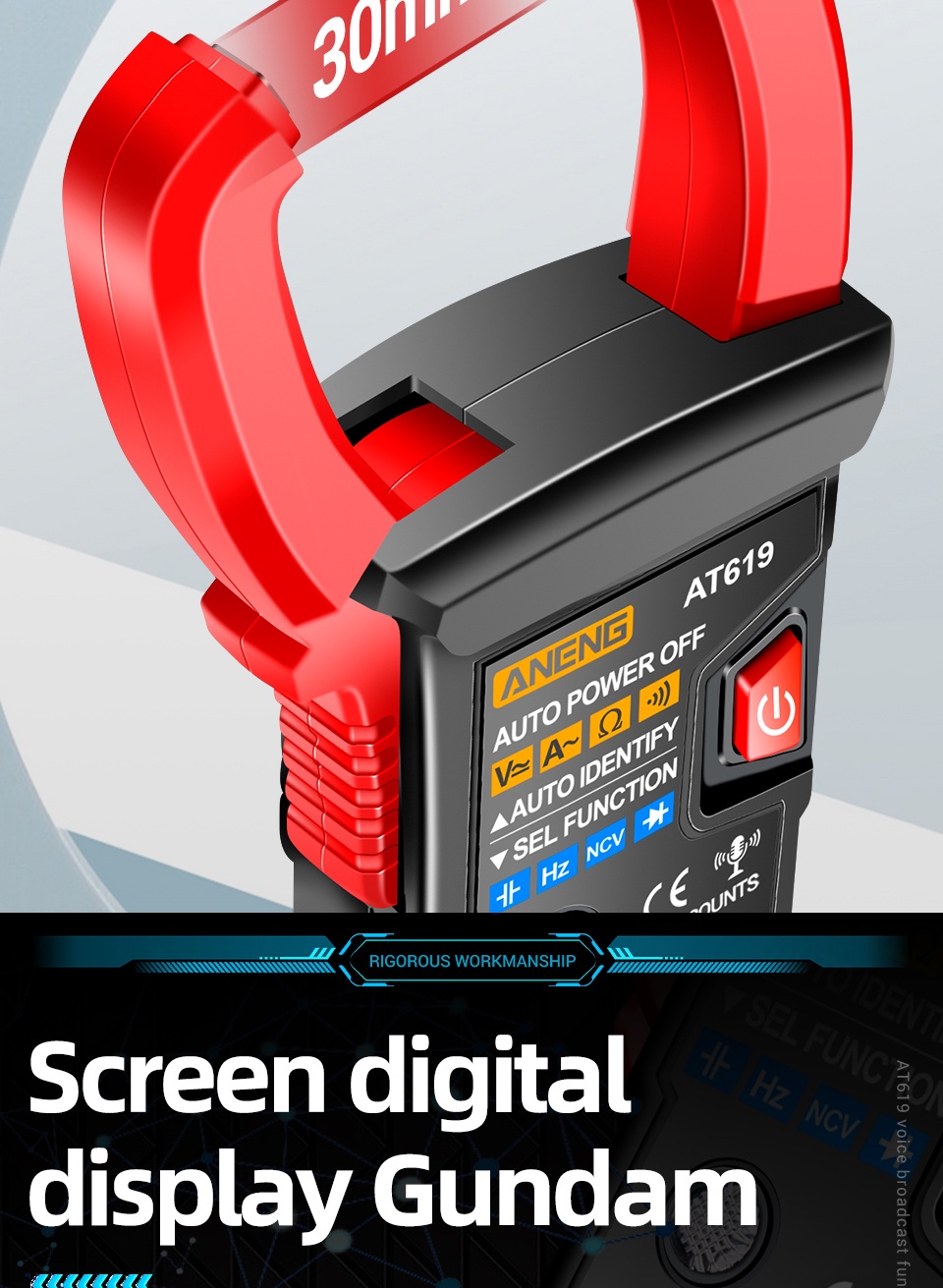 ANENG AT619 Clamp Meter AC Current Voice Broadcast Multimeter Ammeter ...