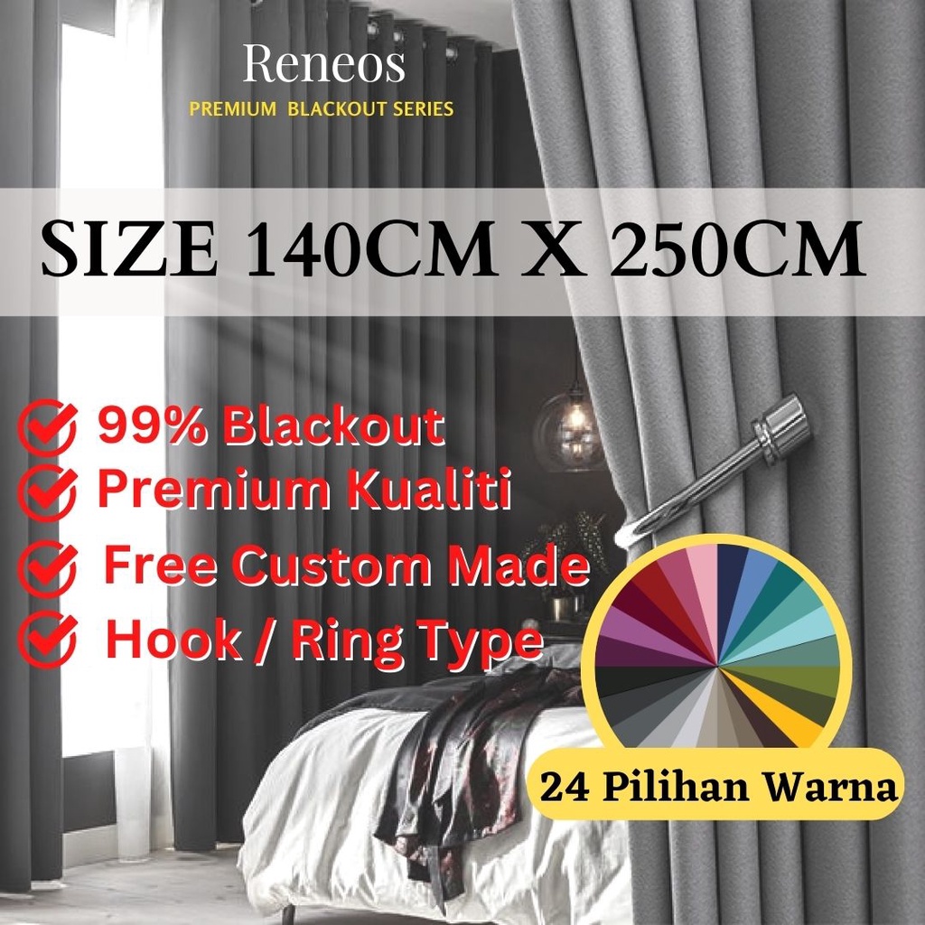 RENEOS Premium 99% Blackout Curtain 250cm Height Window Langsir Sliding ...
