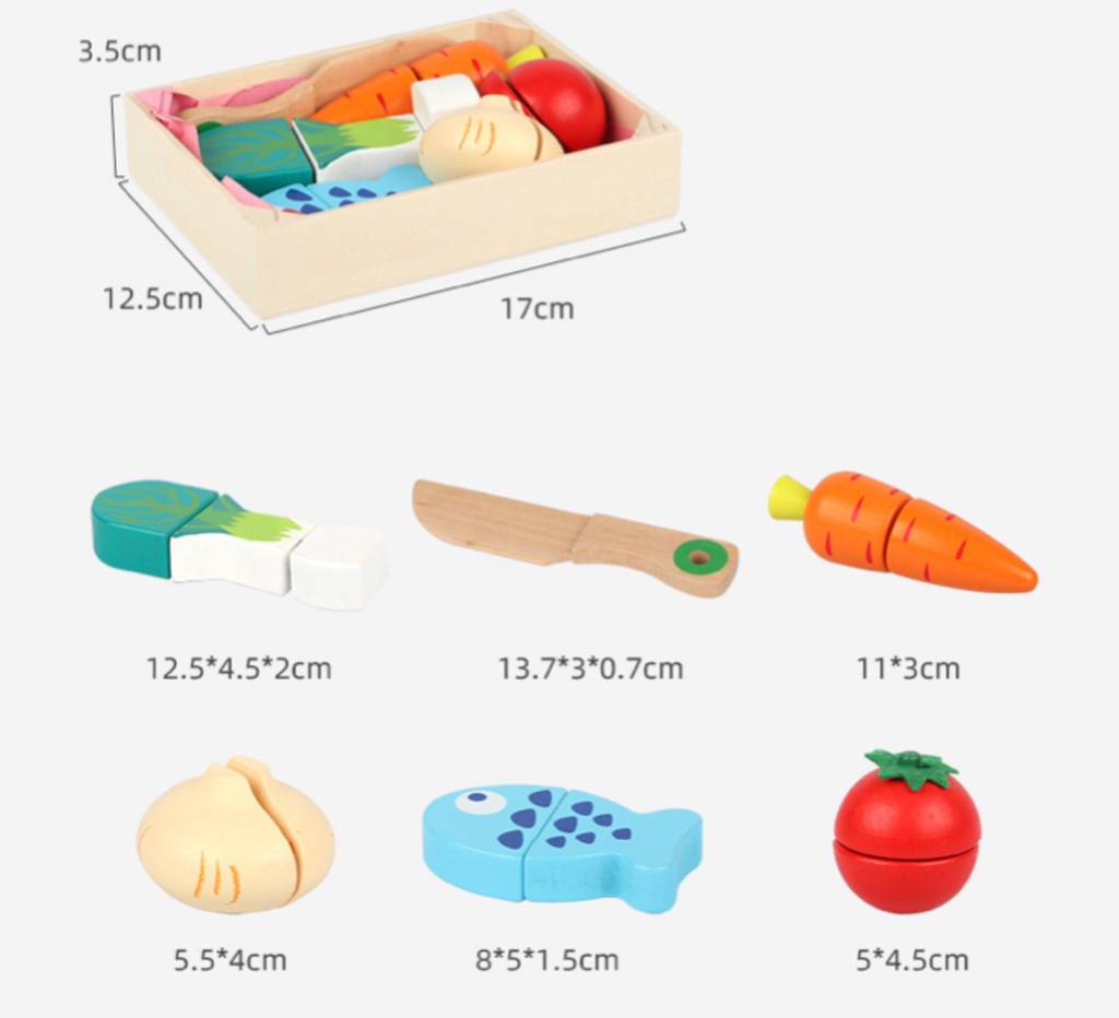 Wooden Food Set for Kids Play Kitchen Cuttable Toy Fruit and Veg with ...