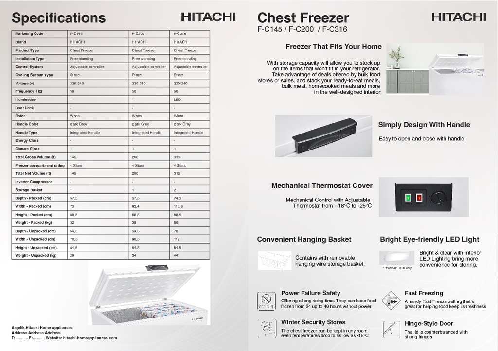 Hitachi 200L 1 Door Chest Freezer F-C200AM1 (White) | Shopee Malaysia
