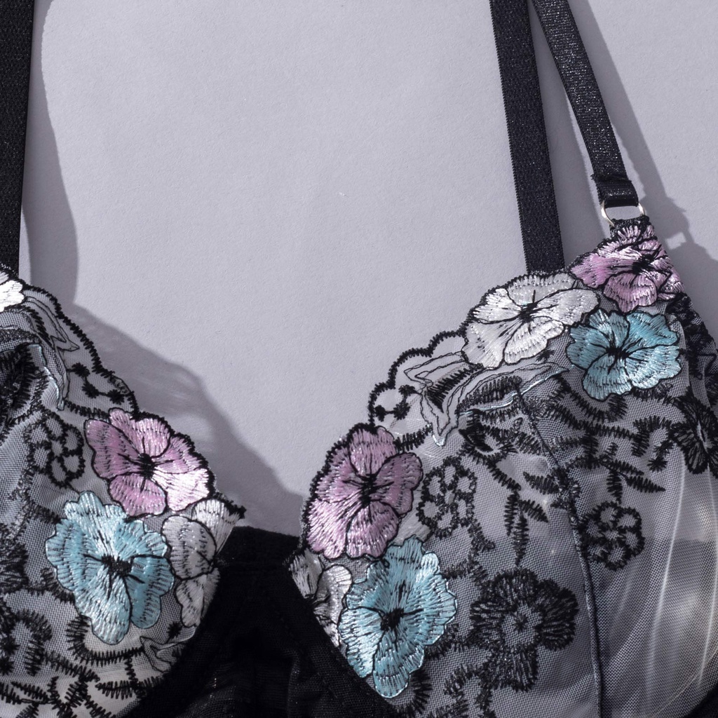 Sexy Lingerie Ladies Sexy Lingerie Set Plus Size Floral Embroidery Mesh