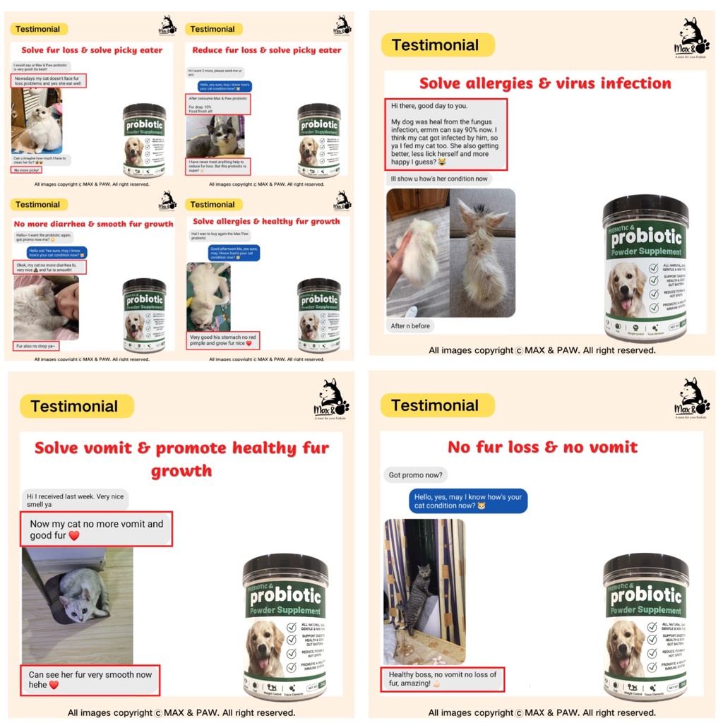 MAX & PAW All Natural Organic Prebiotic & Probiotic Pet Supplement Powder For Cats 益生菌 60g(2g x ...