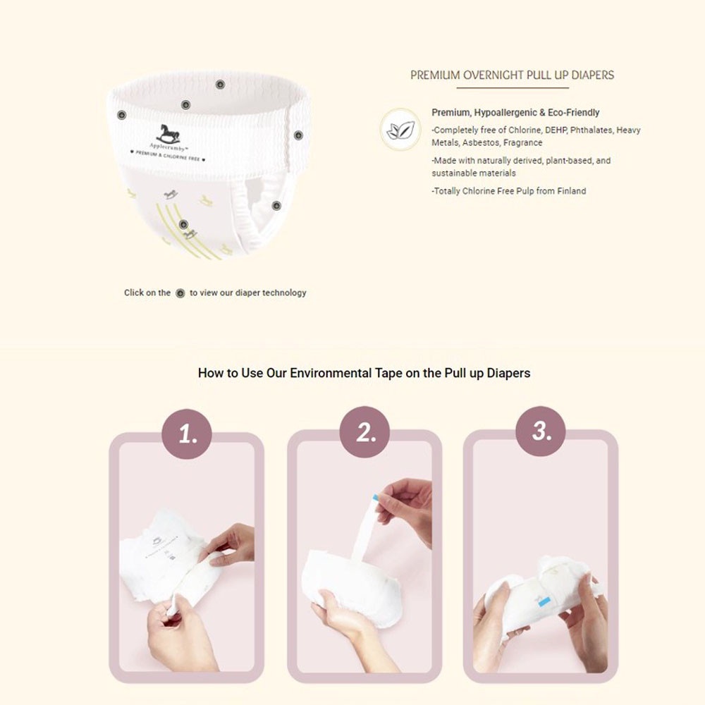 Applecrumby Chlorine Free Airplus Overnight Tape Diapers / Pull Up ...