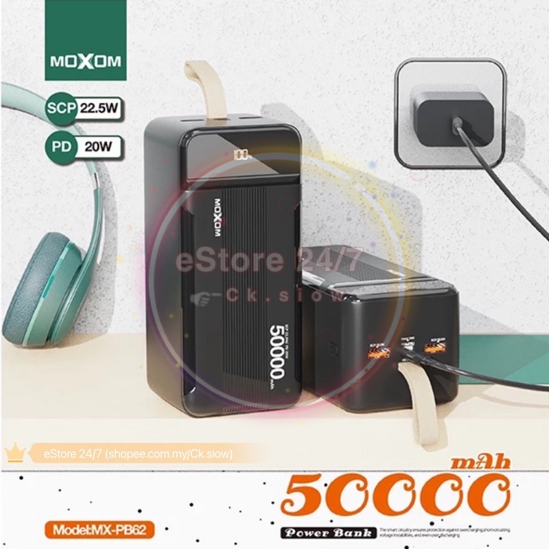 Moxom MX PB62 PB61 PB60 22.5W PD 20W LED Battery Display Fast Charging 50000 40000 30000 mAh ...