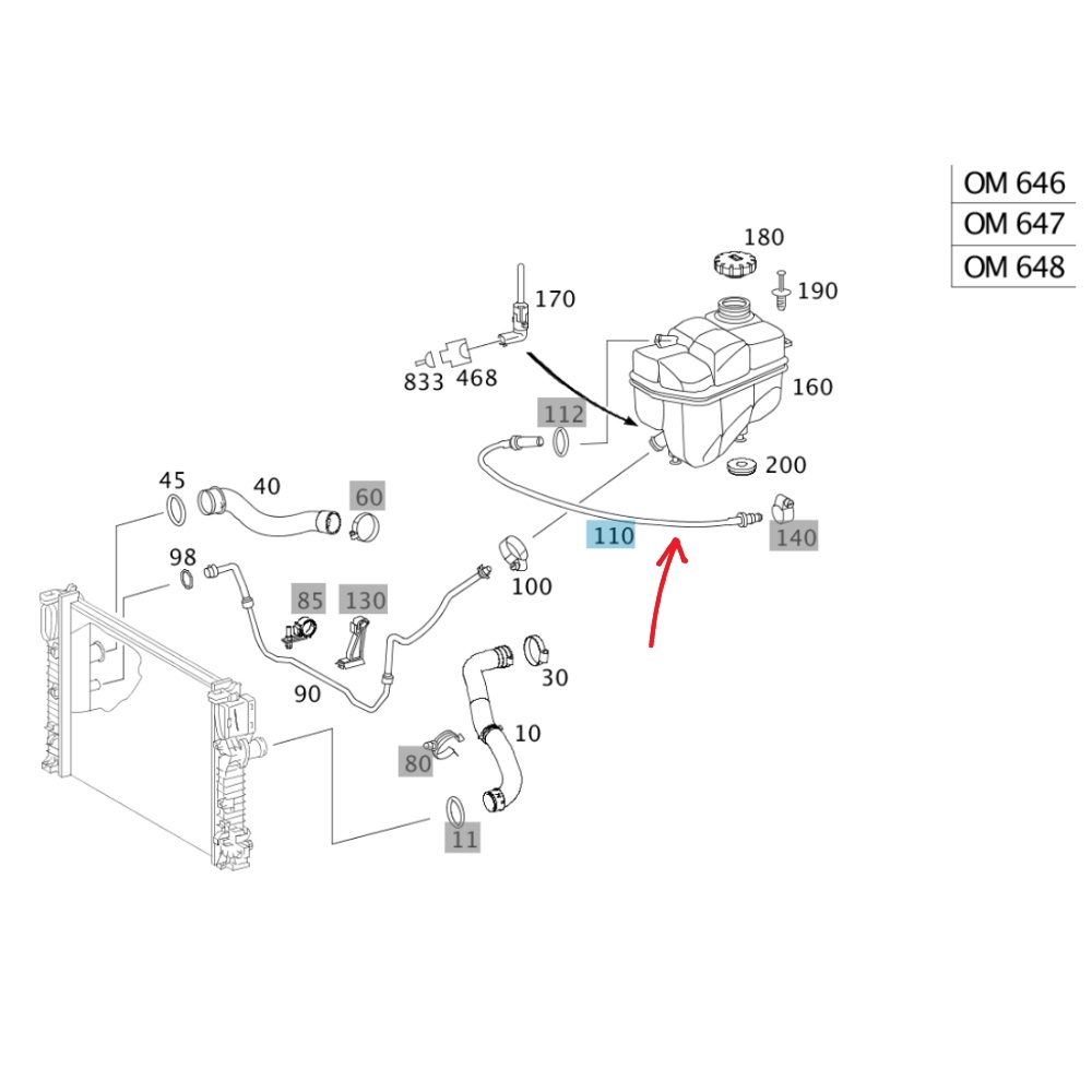 Original Mercedes Benz Radiator Expansion TANK HOSE M271 W211 E200K ENG ...